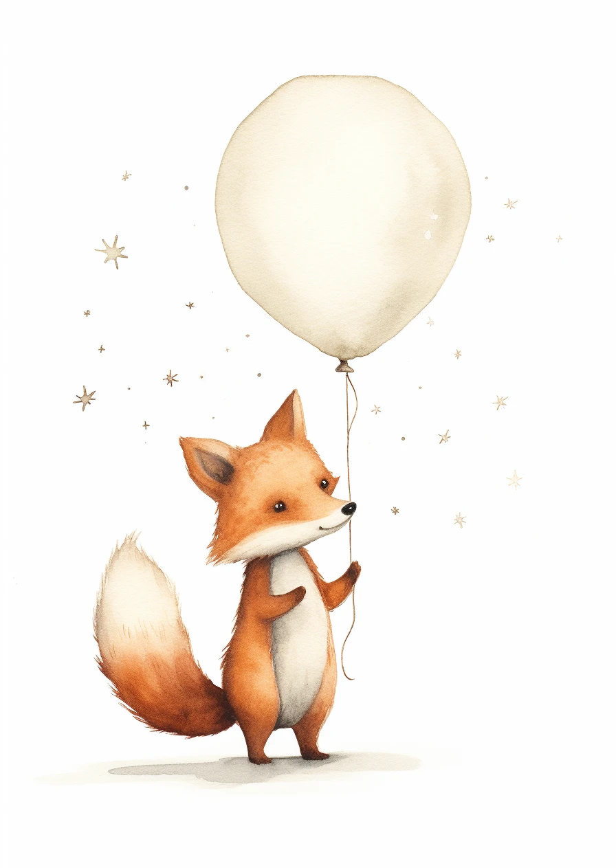 Vos die een ballon vasthoudt waterverf poster | Charmante prints voor ...