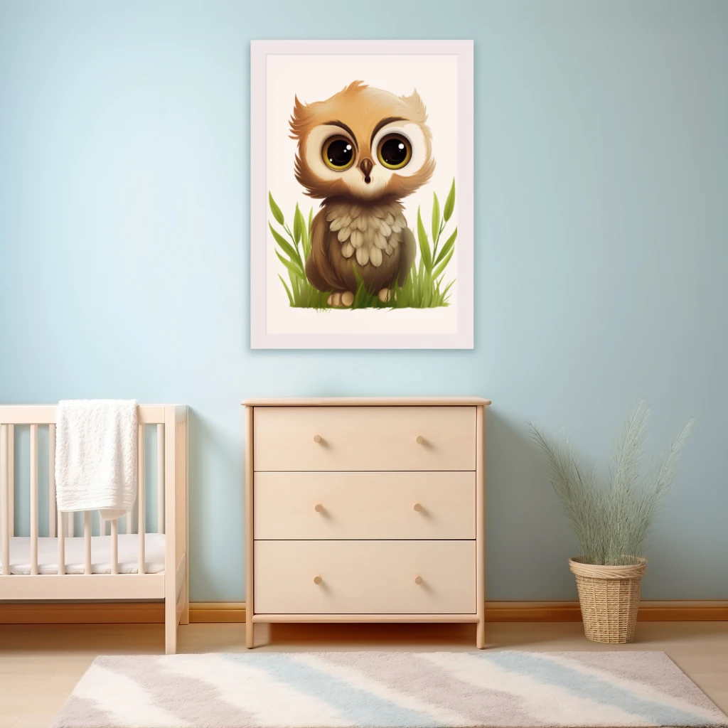 Snoezige uil in het gras poster | De perfecte babyposter voor de ...