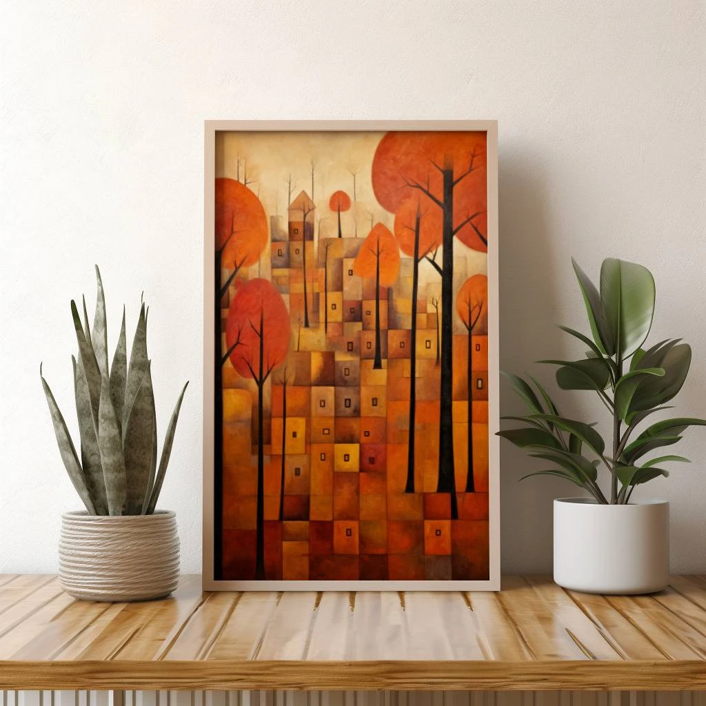 Herfstbomen in de stijl van Paul Klee poster kopen | Printmolen.nl